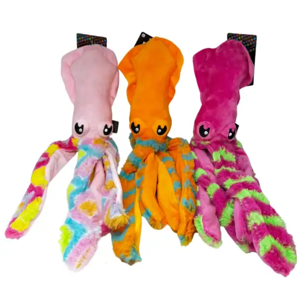 Squid Soft Plush Dog Toy Under Sea Animal Crinkle Squeaky Bright ...